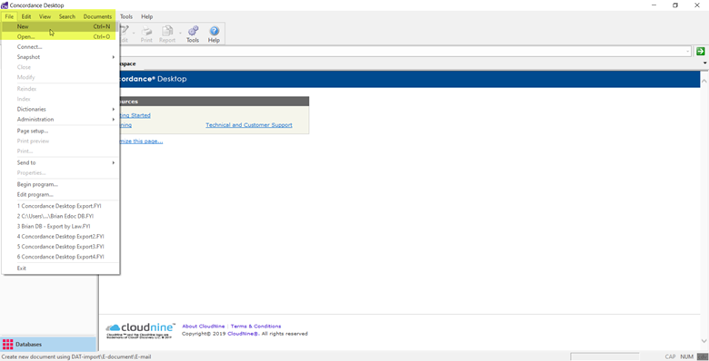 How do I create an email database in Concordance Desktop?